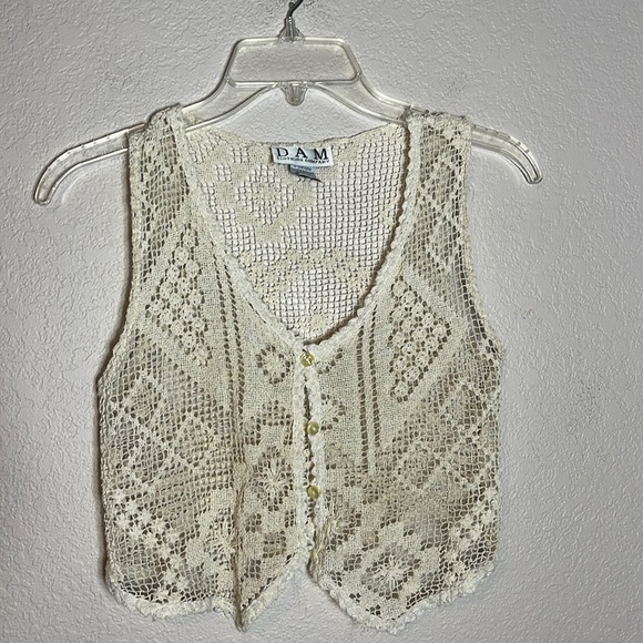 DAM | Jackets & Coats | Vintage Ecru Cream Colored Crochet Lace Vest By ...
